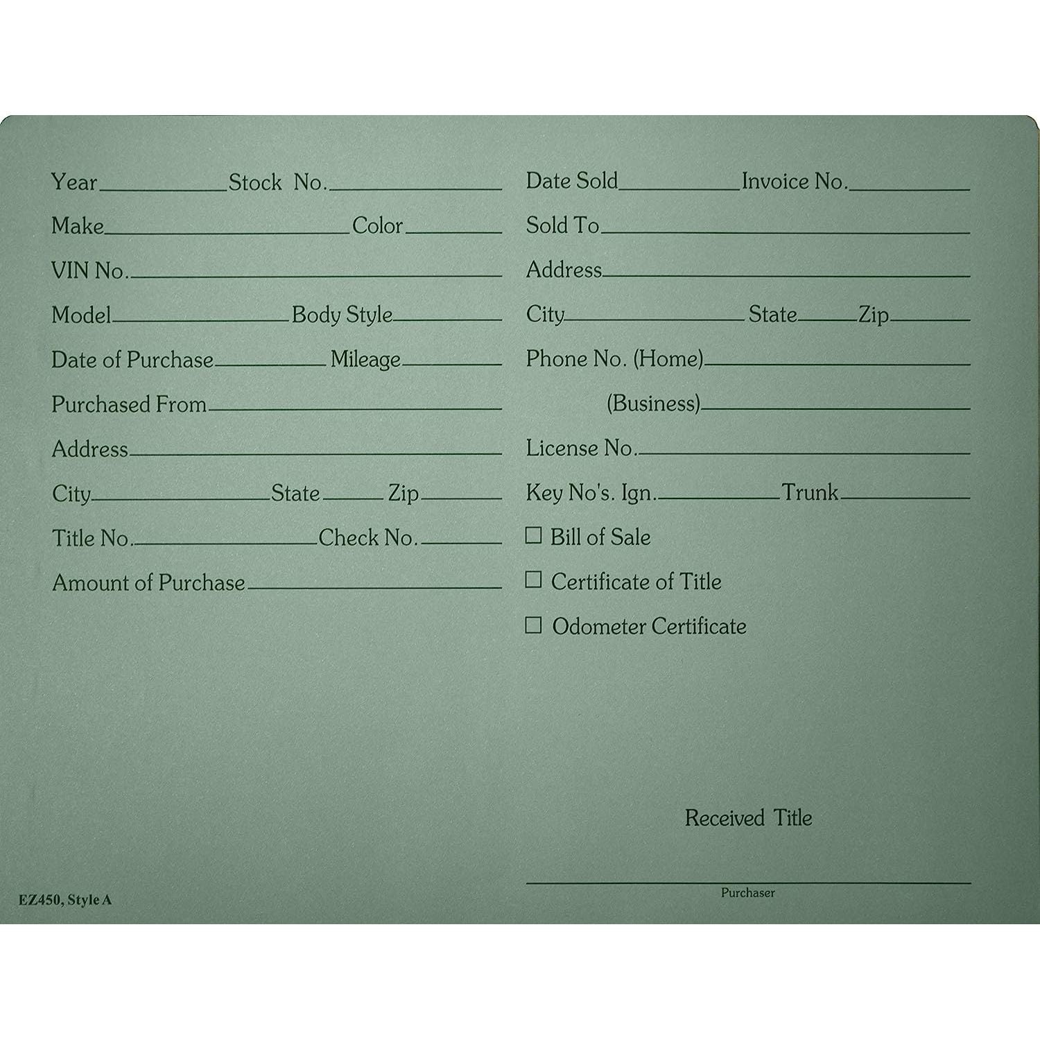 EZ Line Printed Vehicle Deal Record Envelopes 9x12 s 100 Pack (Sage ...