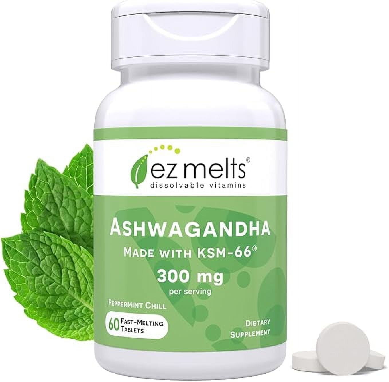 EZ Melts KSM-66 Ashwagandha, 300 mg, 60 Tablets, Natural Mood Relief ...