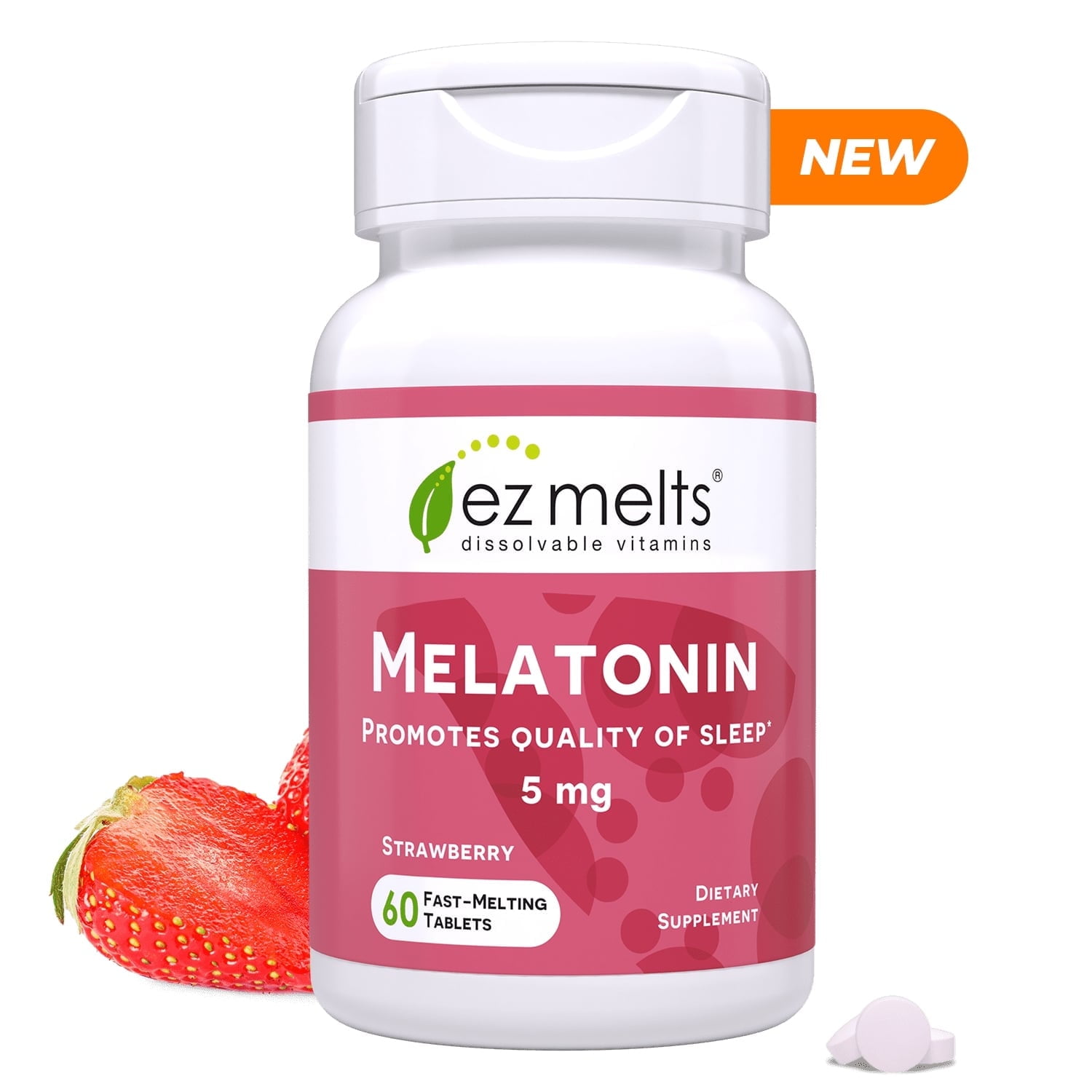 EZ Melts Fast-Melting Melatonin, Sleep Support, 5 mg, 60 Ct, Strawberry ...