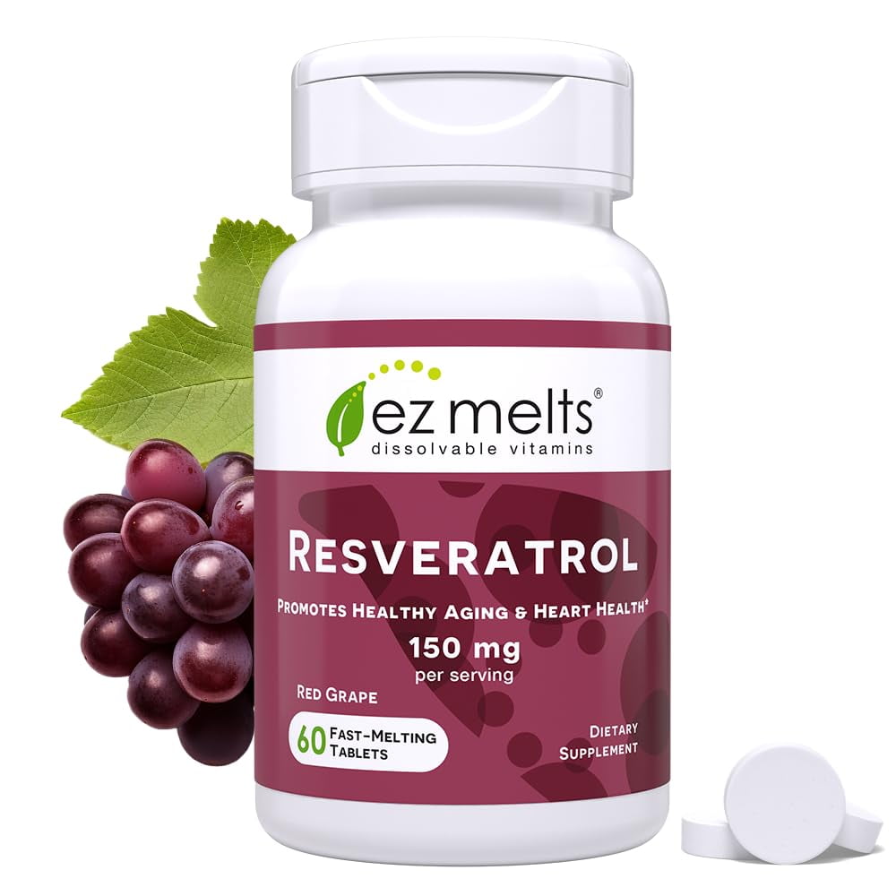 EZ Melts Resveratrol, 150mg 60 Tablets - Grape Flavored Vegan Aging ...