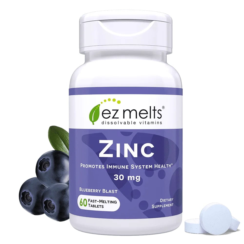 EZ Melts Rapid Immune Support Zinc, 30mg, 60 Vegan Tablets, Blueberry ...