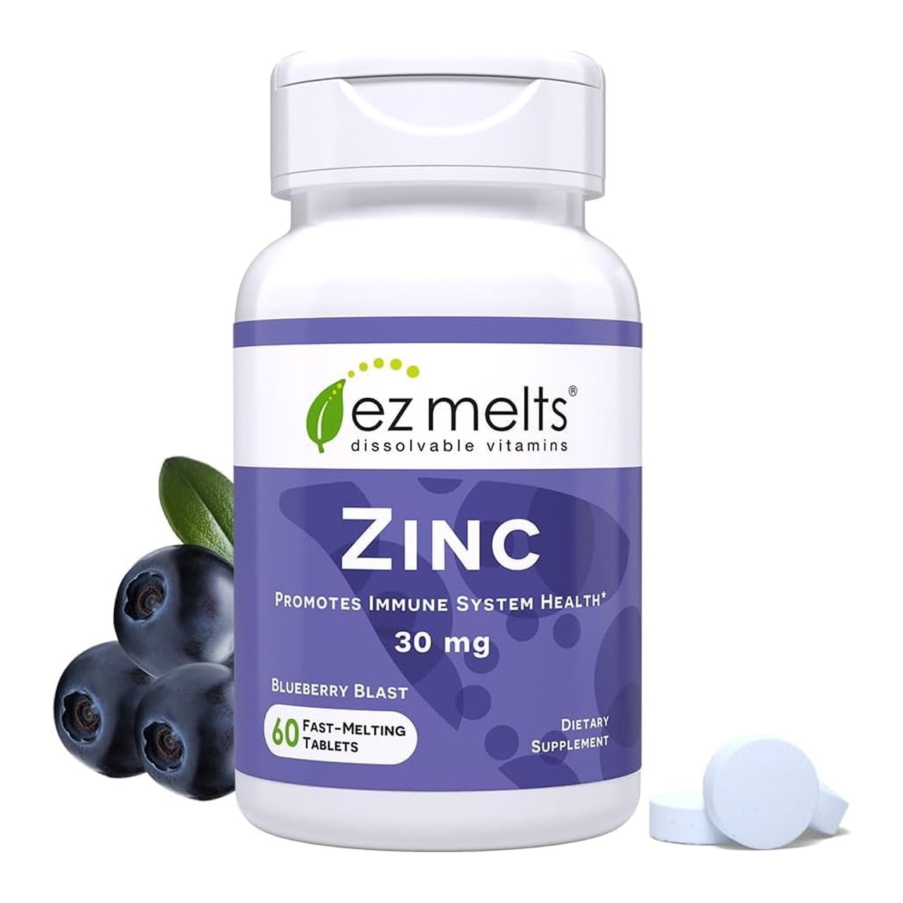EZ Melts Dissolvable Zinc Supplement 30 mg, Vegan, Chewable Lozenges ...