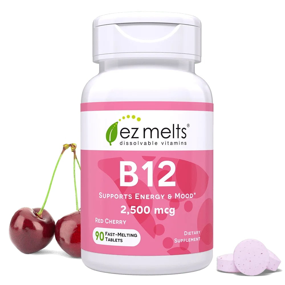 EZ Melts Vegan B12 Fast Dissolve Tablets, Energy & Metabolism Support ...