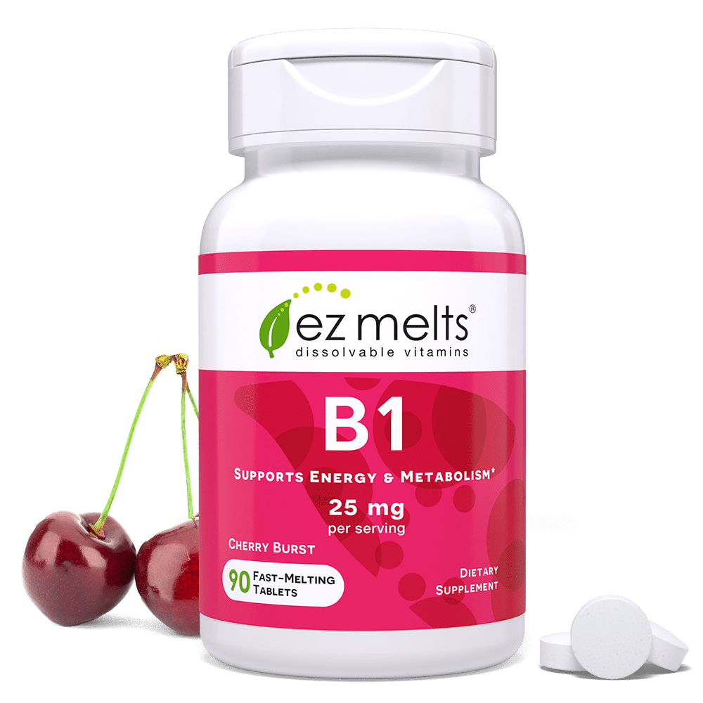 EZ Melts Vegan B1 Thiamine, 25mg, 90 Fast Dissolving Cherry Flavored ...