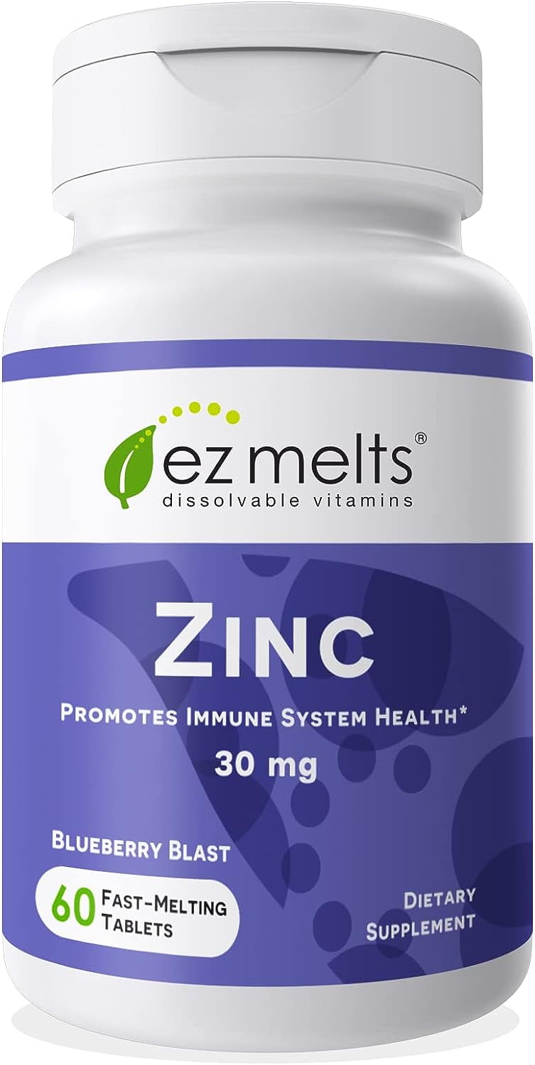 EZ Melts Zinc Tablets Supplement for Immune Support Sugar-free Fast-Dissolving Vitamin, 30mg, 60 ...