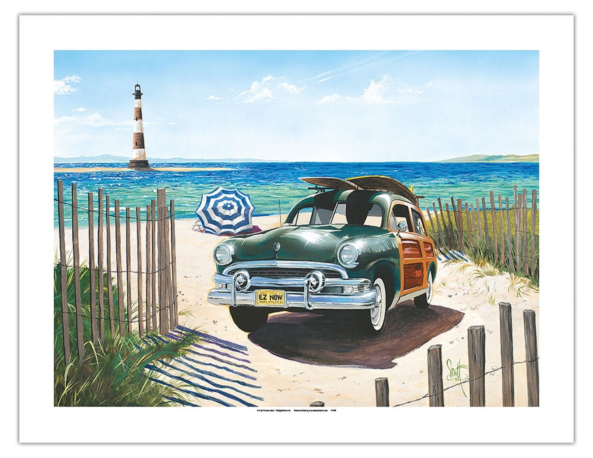 EZ Now - Retro Woodie on Beach with Surfboards - From an Original Color ...