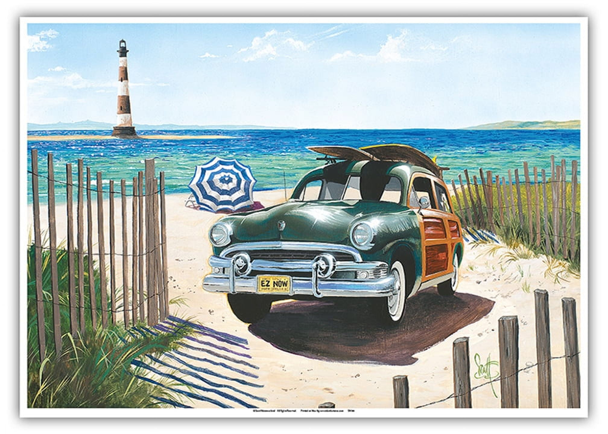 EZ Now - Retro Woodie on Beach with Surfboards - From an Original Color ...