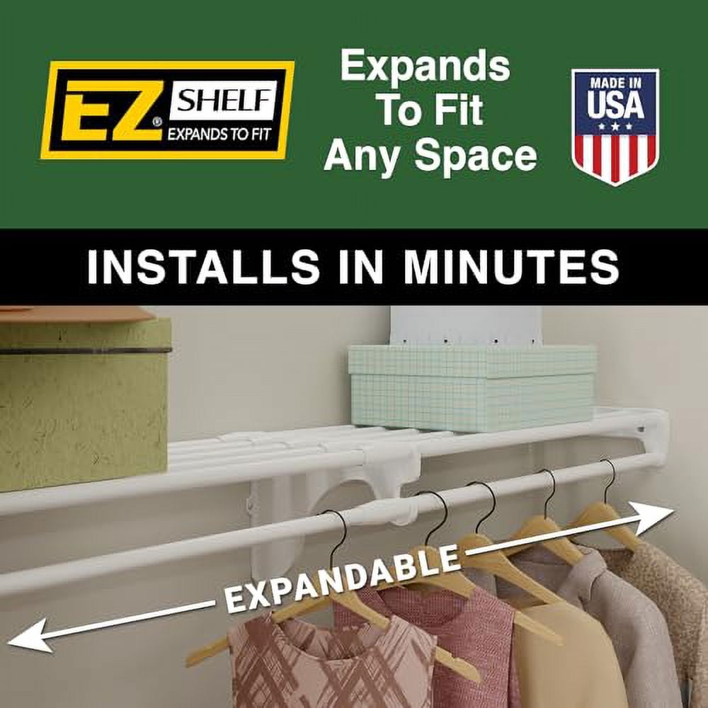 EZ Shelf - DIY Expandable Closet Shelf (NO Hanging Rod) - 28” to 48” - White - Easy to Install ...