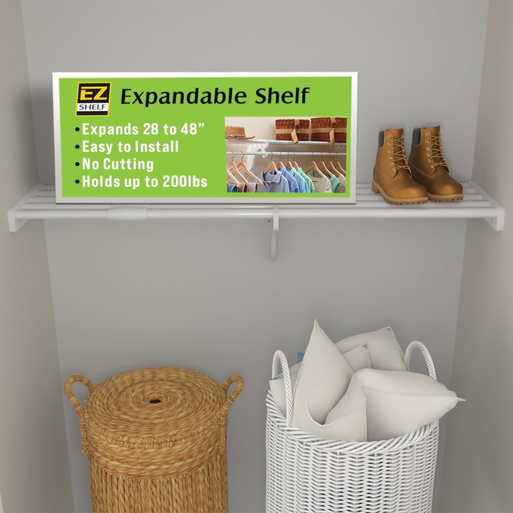 EZ Shelf - DIY Expandable Closet Shelf (NO Hanging Rod) - 28” to 48 ...