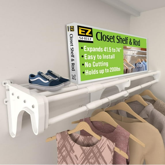 EZ Shelf - Expandable Closet Shelf with Hanging Rod - 41.5" to 74 ...