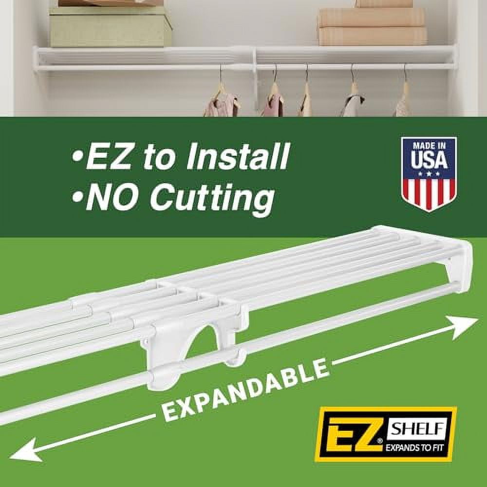 EZ Shelf-Expandable-Closet Shelf (NO Hanging Rod)- 41.5” - 74” -White- Easy Install to 1 ...