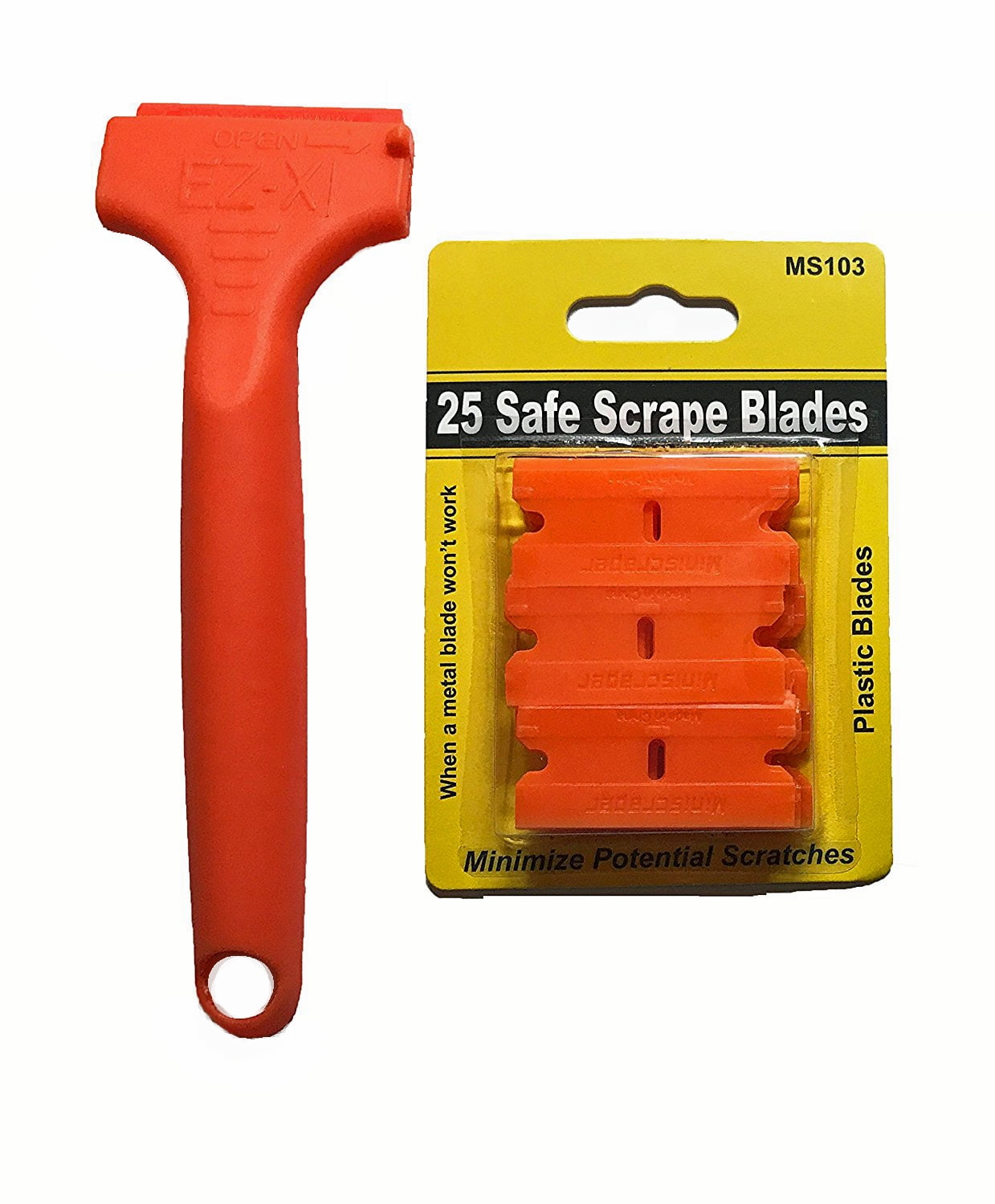 EZ X Razor Blade Scraper with 25 Double Edged Plastic Blades Scrape ...
