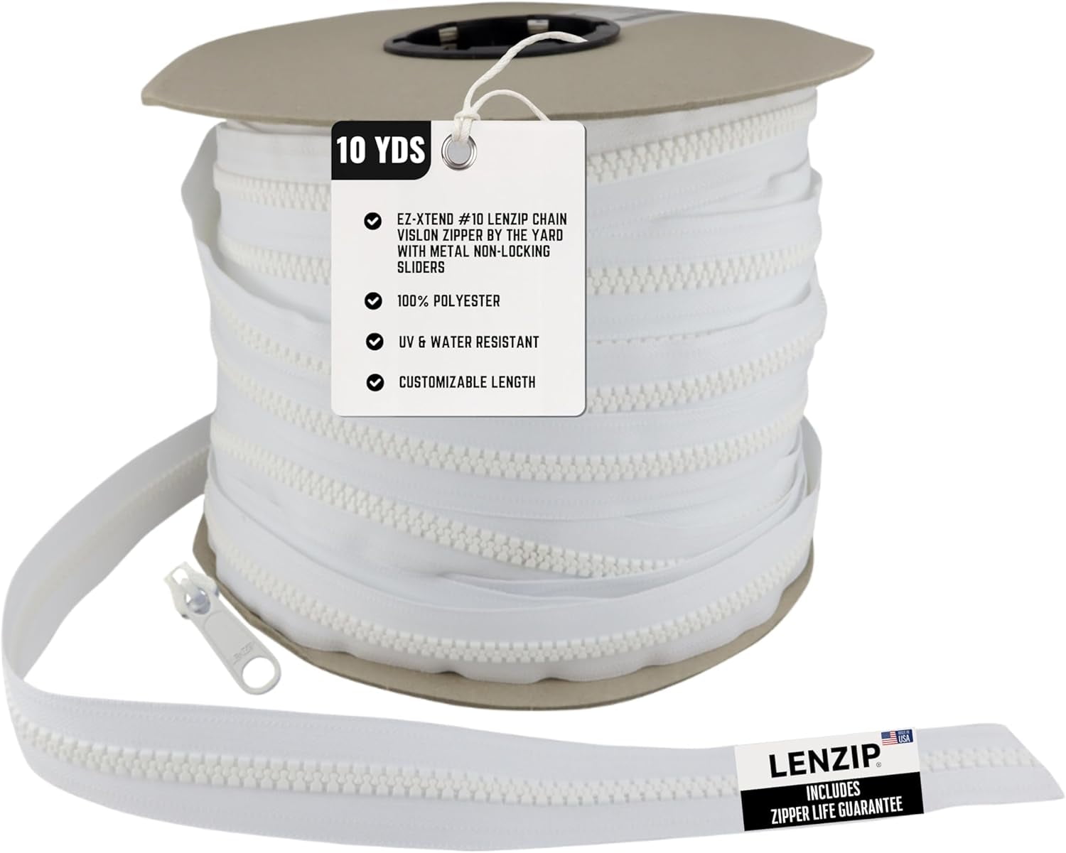 EZ-Xtend #10 Lenzip Chain Vislon Zipper by The Yard with Non-Locking ...
