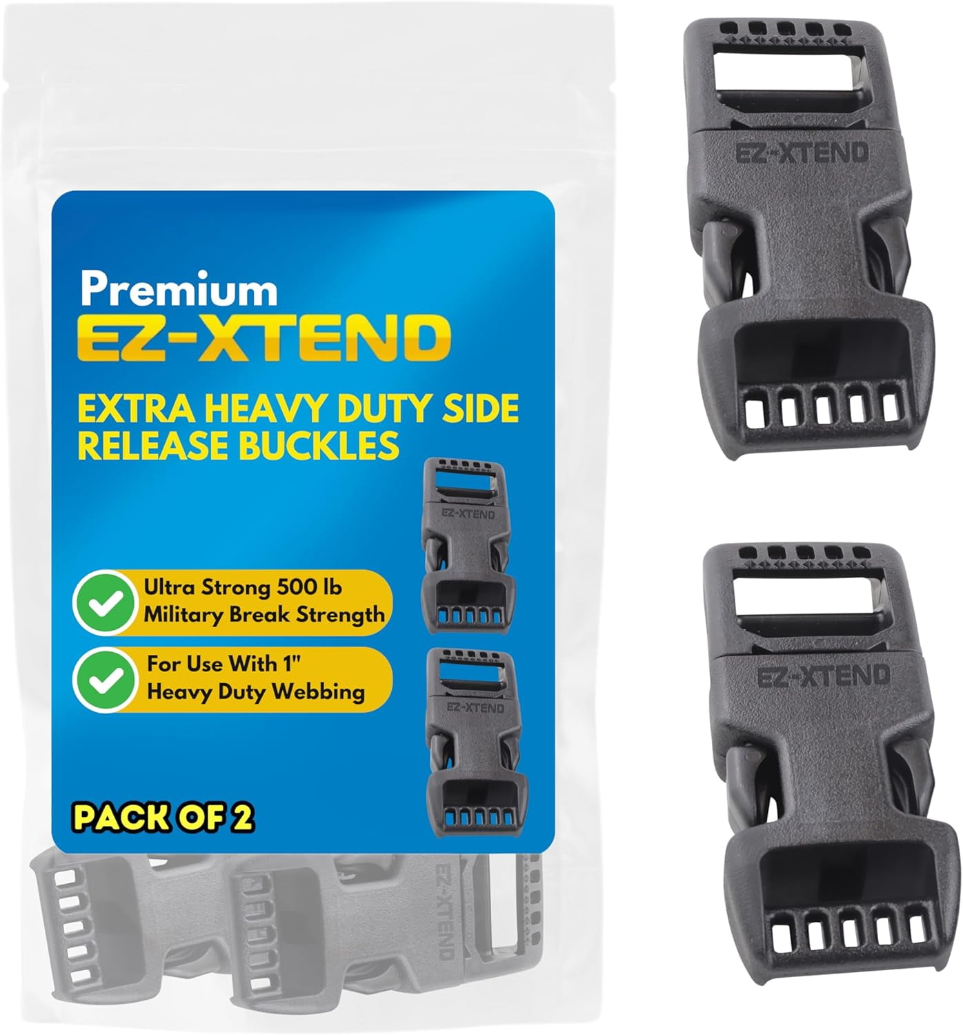 EZ-Xtend Extra Heavy Duty Side Release Buckles 1 Inch - Plastic Buckles ...