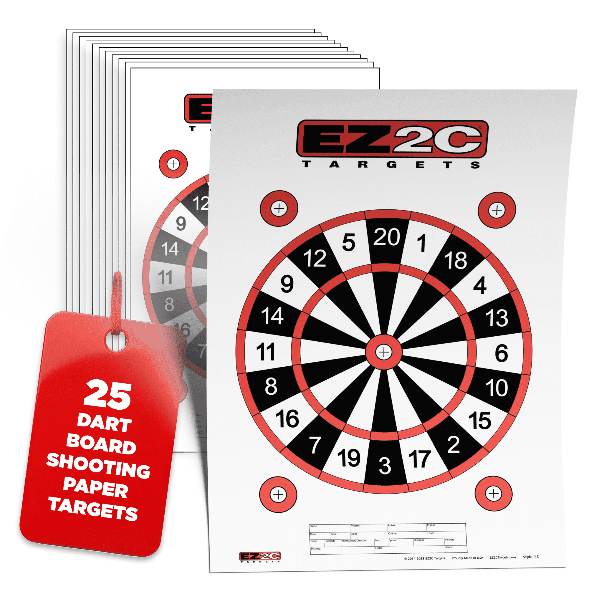 25 EZ2C Targets Style 15: 10" Dartboard paper targets Fun Game 11"x17 ...