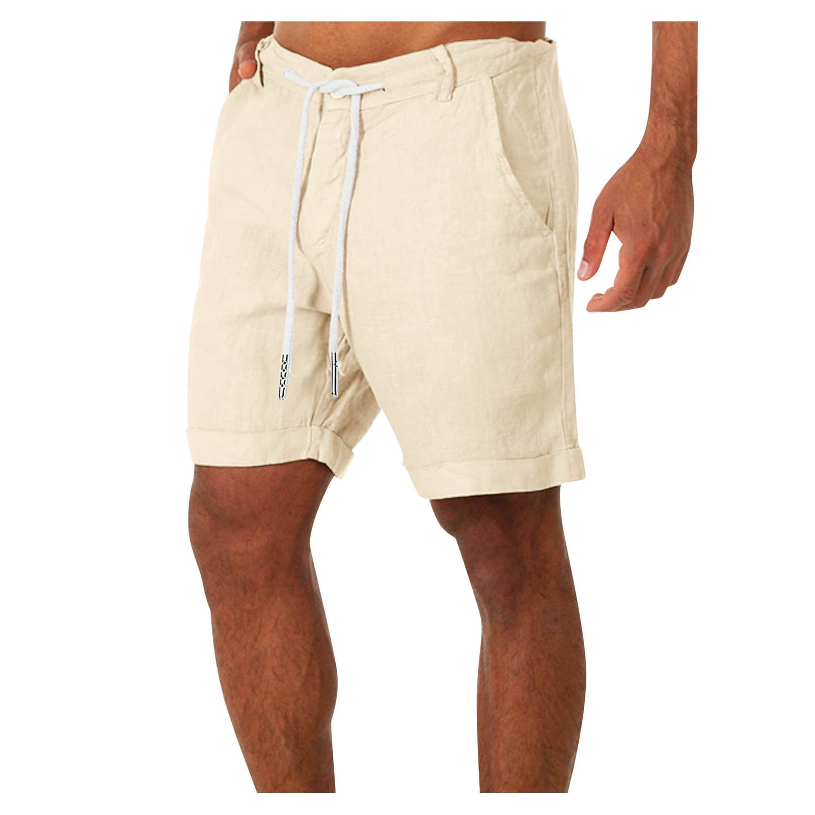 EZA Mens Casual Fitness Bodybuilding Cotton Linen Pockets Beach Shorts ...