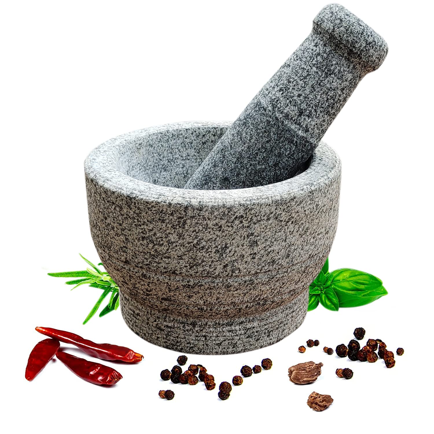 EZAHK Stone Mortar and Pestle Set for Spices Okhli Masher Khalbatta ...