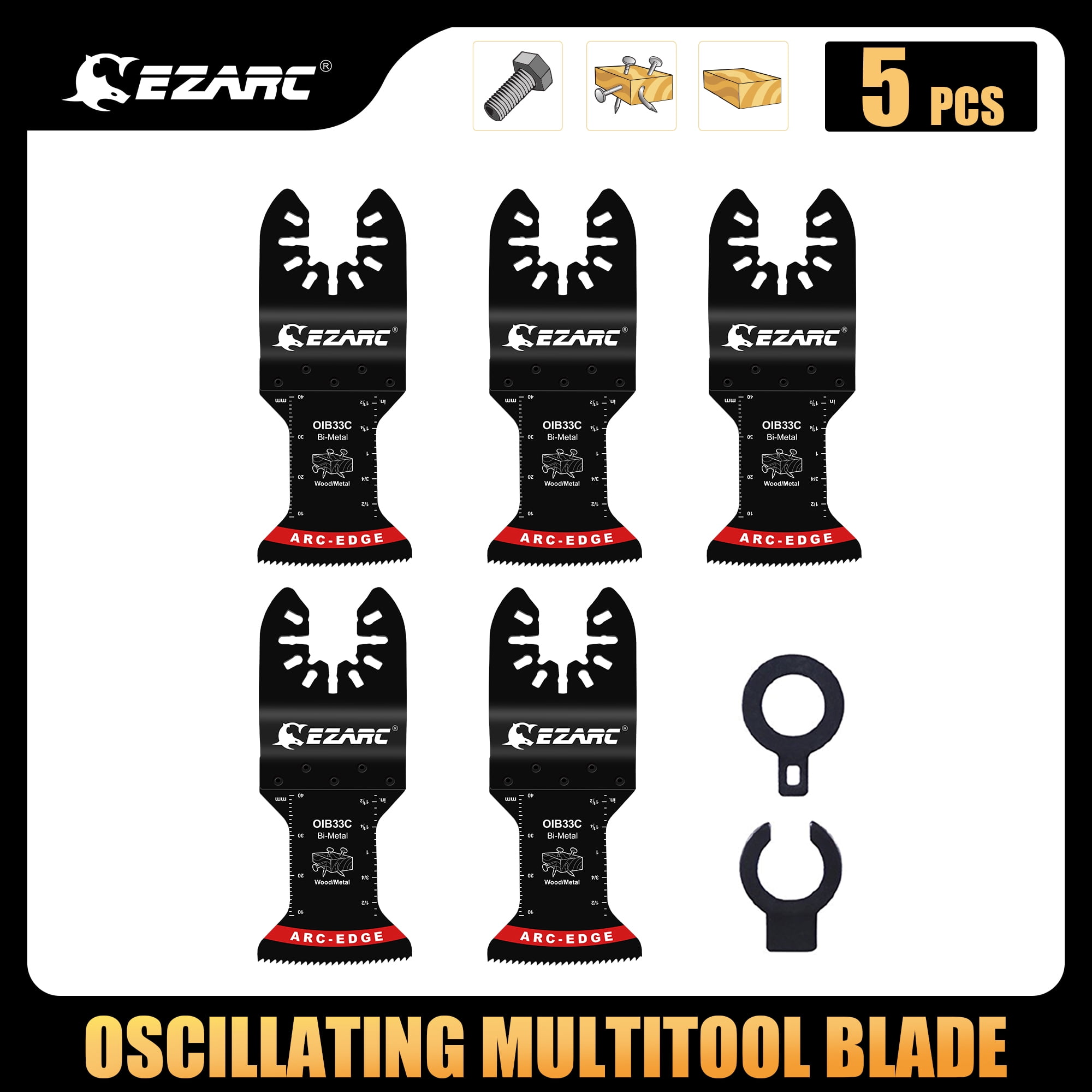 EZARC Bi-Metal Oscillating Saw Blades - 5PCS Arc Edge Multitool Blades Precise Cut for Wood with ...