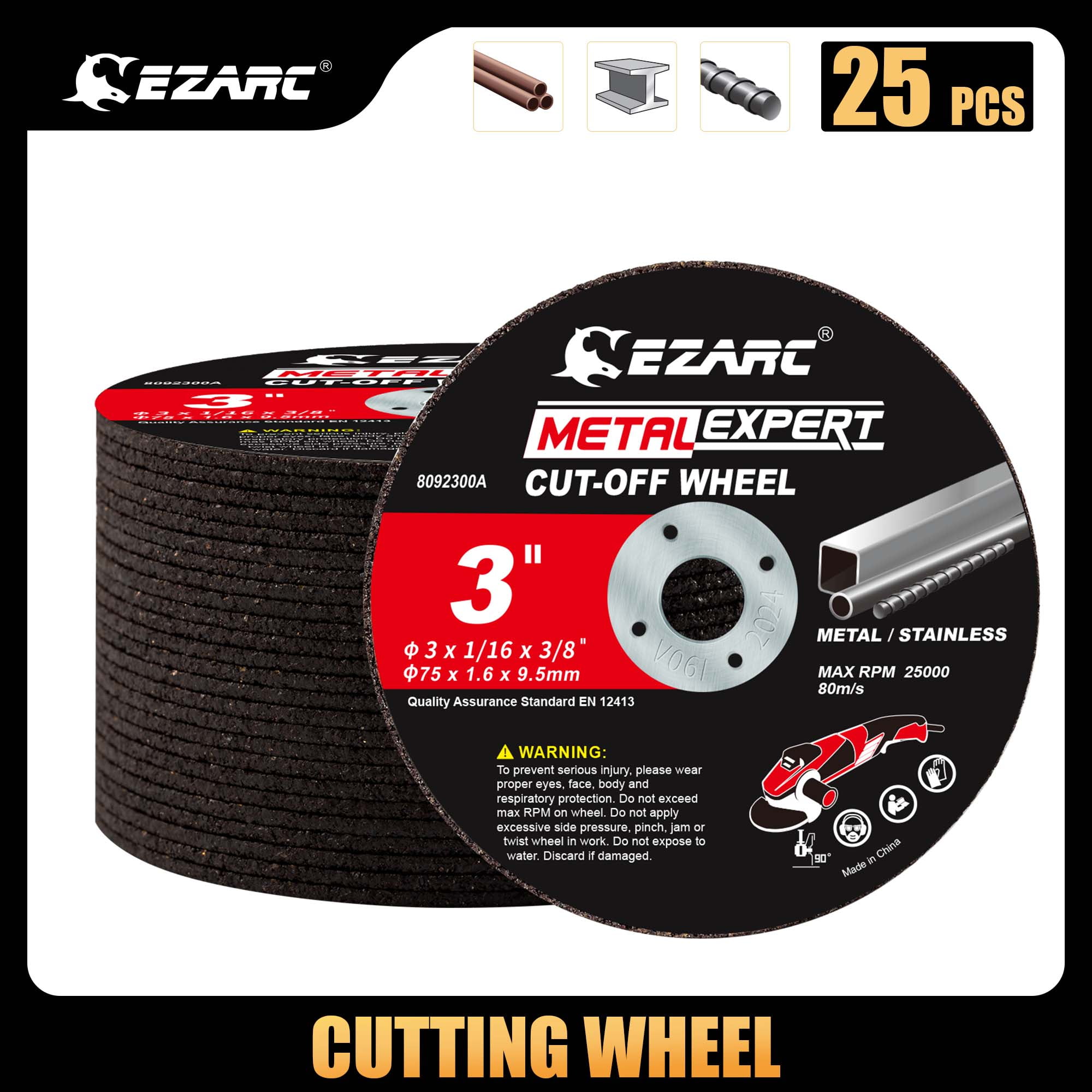 EZARC Cut Off Wheels 25Pcs, 75mm x 1.6mm x 9.5mm Cutting Wheel, Metal & Satinless Steel Cutting ...