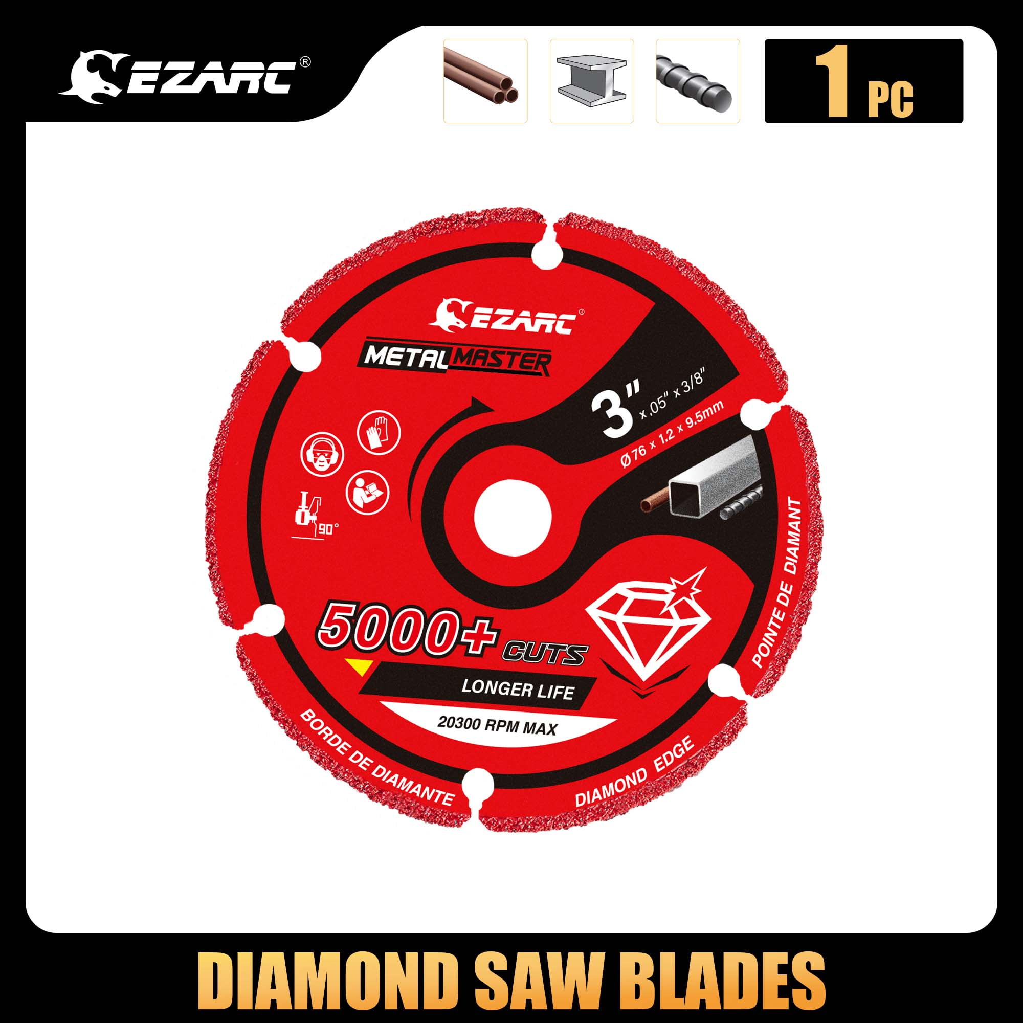 EZARC Diamond Cutting Wheel 3 x 3/8 Inch for Metal, Cut Off Wheel with 5000+ Cuts on Rebar ...