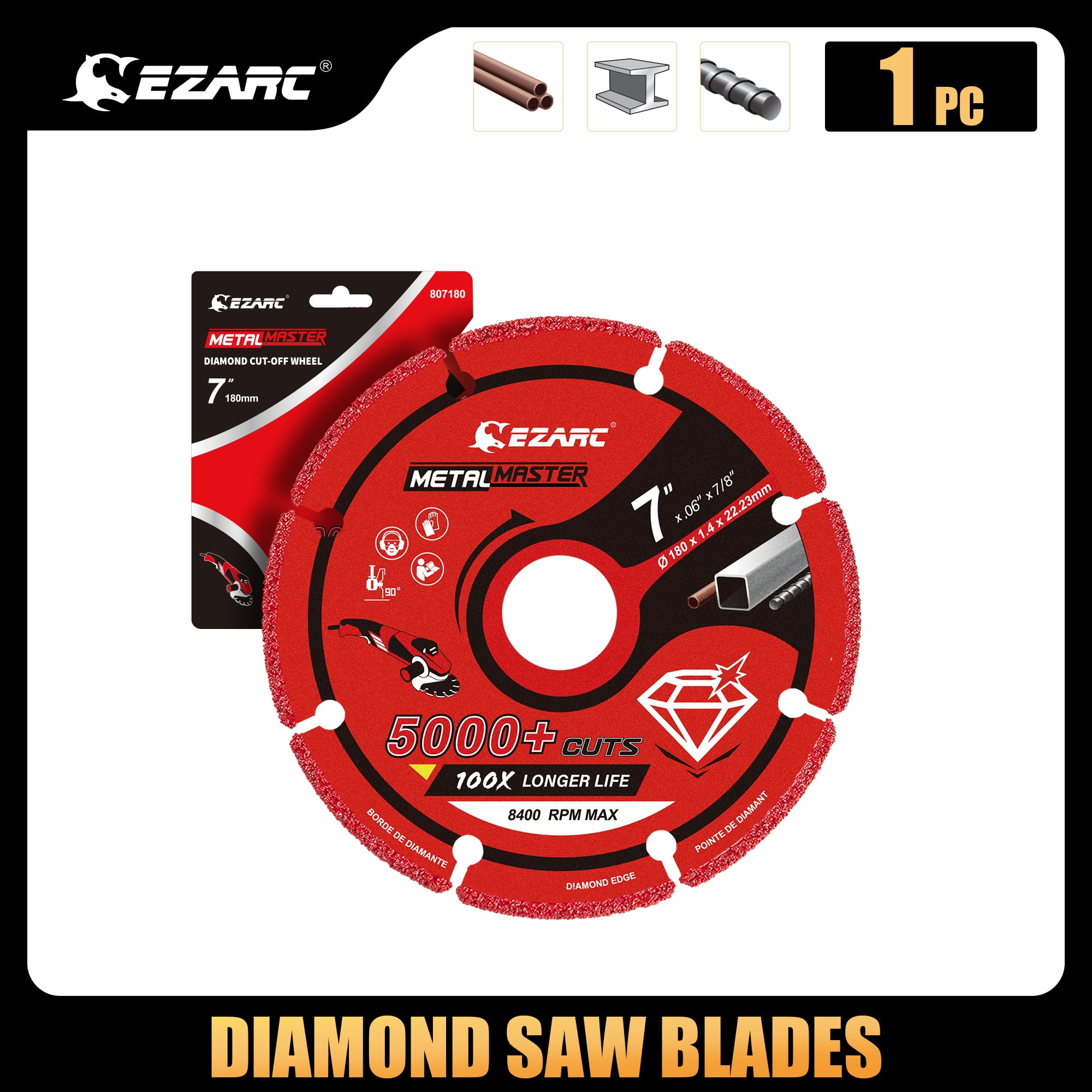 EZARC Diamond Cutting Wheel 7'' x 7/8 Inch for Metal, Cut Off Wheel with 5000+ Cuts on Rebar ...