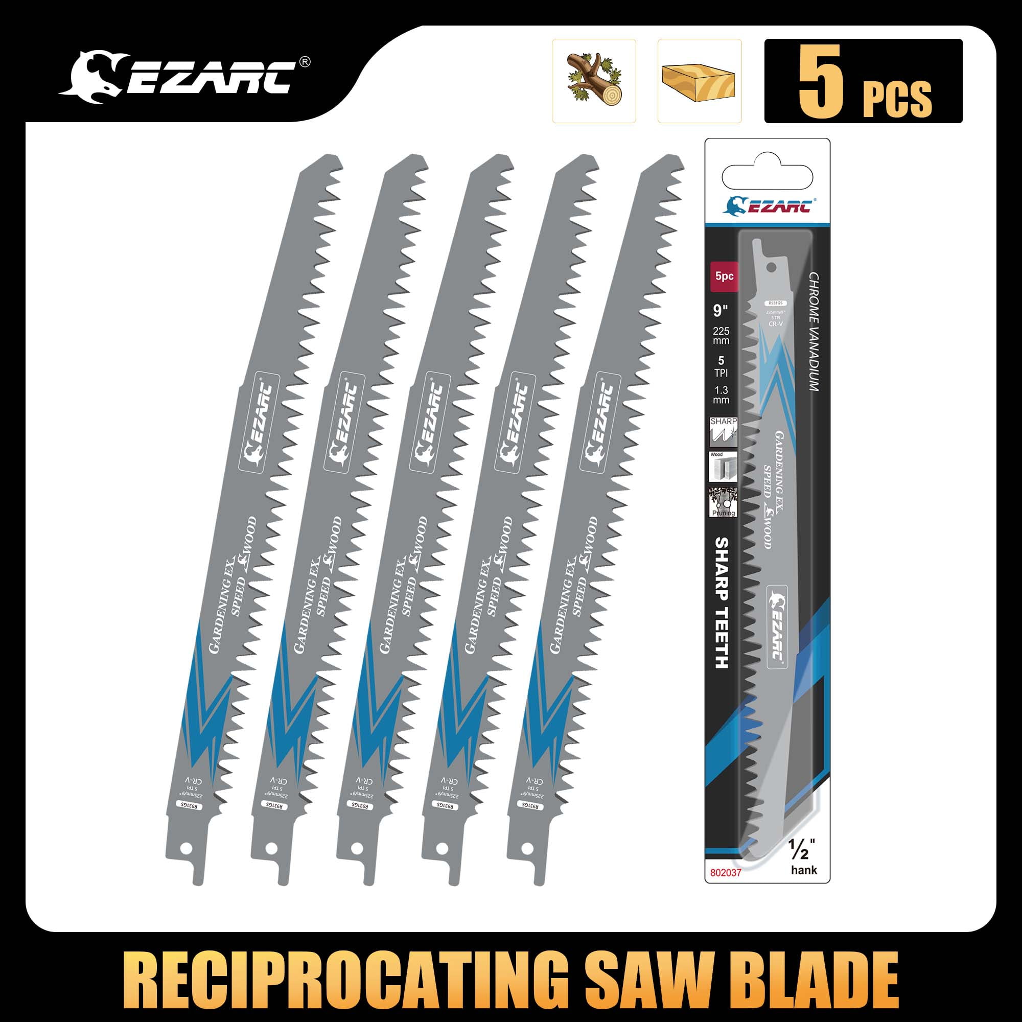 EZARC 9-Inch Wood Pruning Reciprocating Saw Blade, R931GS 5TPI Sawzall ...