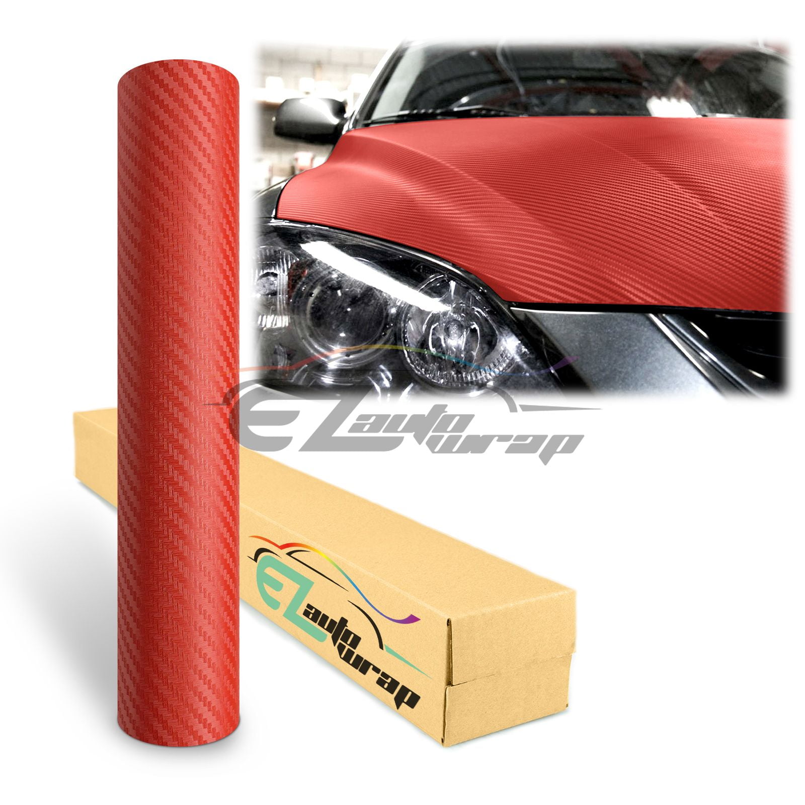 EZAUTOWRAP 3D Carbon Fiber Textured Red Car Vinyl Wrap Sticker Decal ...