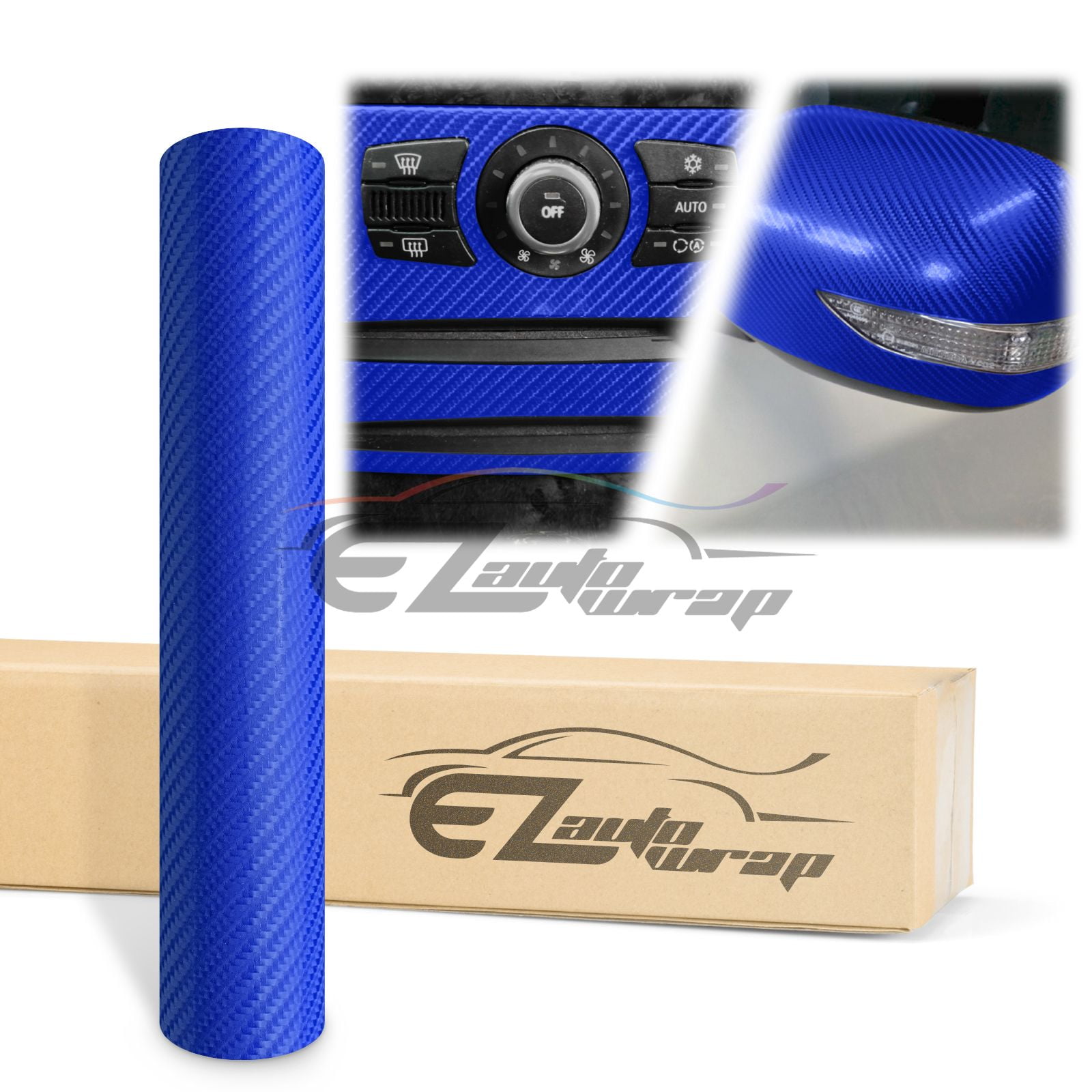 EZAUTOWRAP 4D Carbon Fiber Textured Intense Blue Semi Gloss Car Vinyl ...