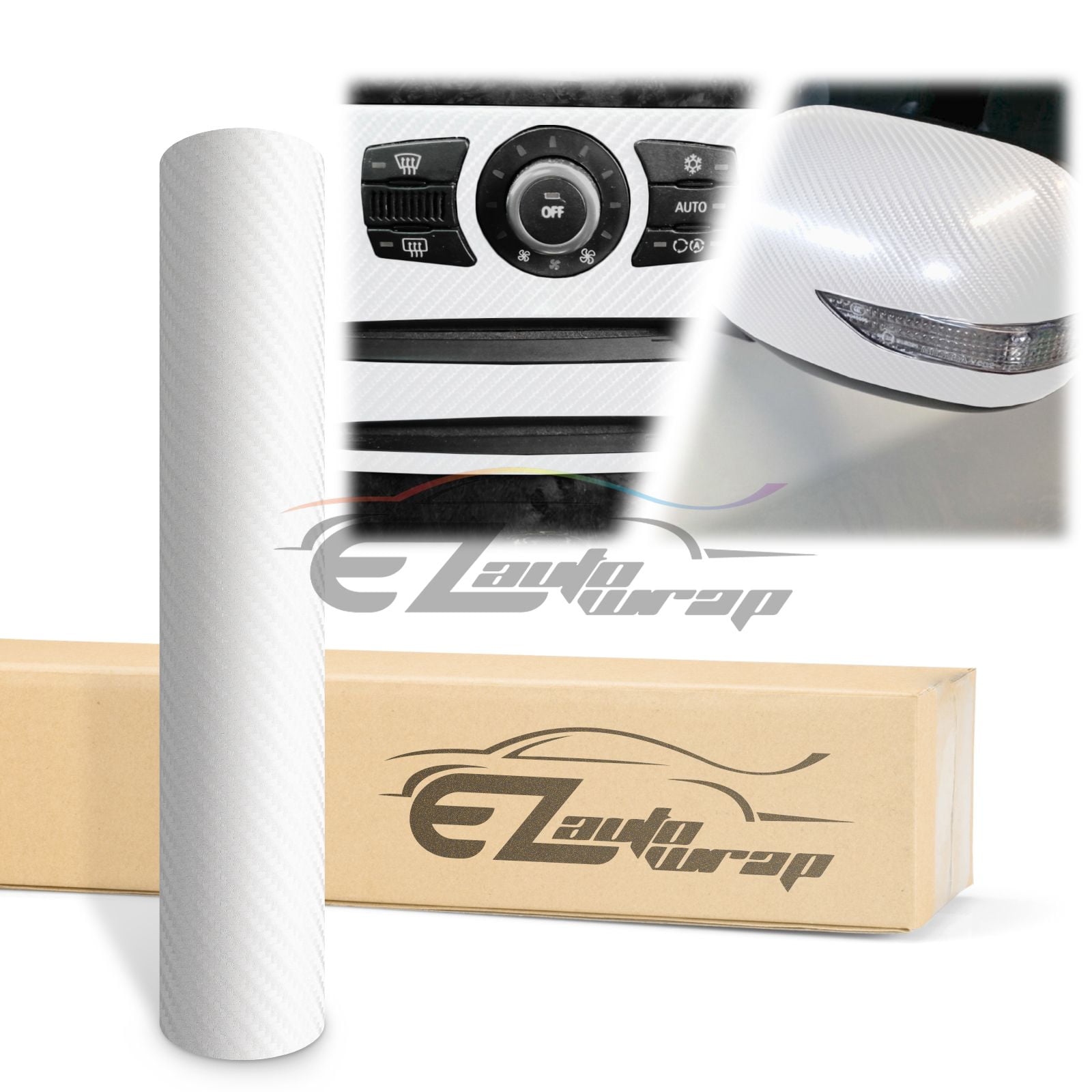 EZAUTOWRAP 4D Carbon Fiber Textured White Semi Gloss Car Vinyl Wrap ...