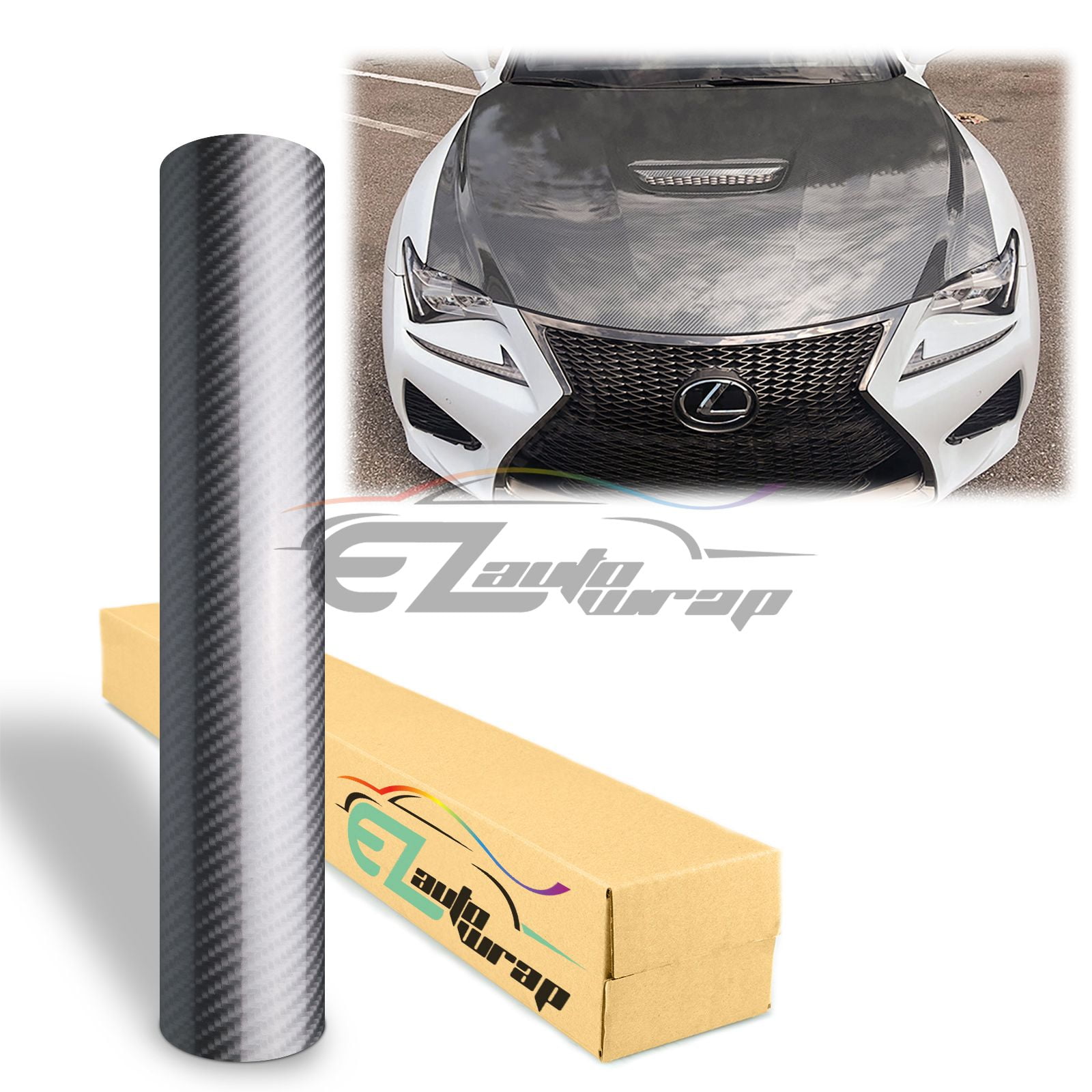 EZAUTOWRAP 5D Carbon Fiber Gray High Gloss Car Vinyl Wrap Sticker Decal ...