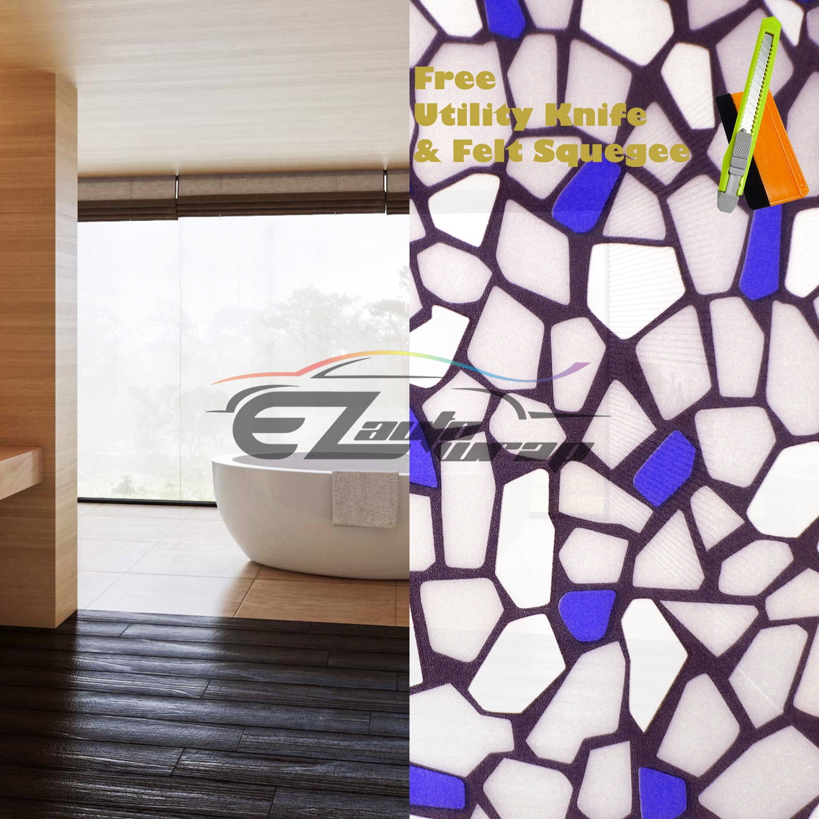 EZAUTOWRAP Blue Brick Frosted Glass Peel And Stick Window Film Home ...