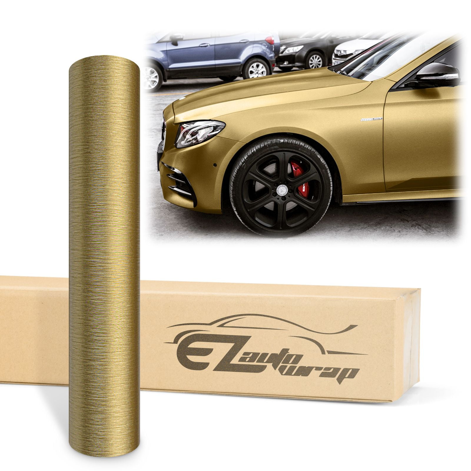 EZAUTOWRAP Brushed Aluminum Gold Car Vinyl Wrap Vehicle Sticker Decal ...