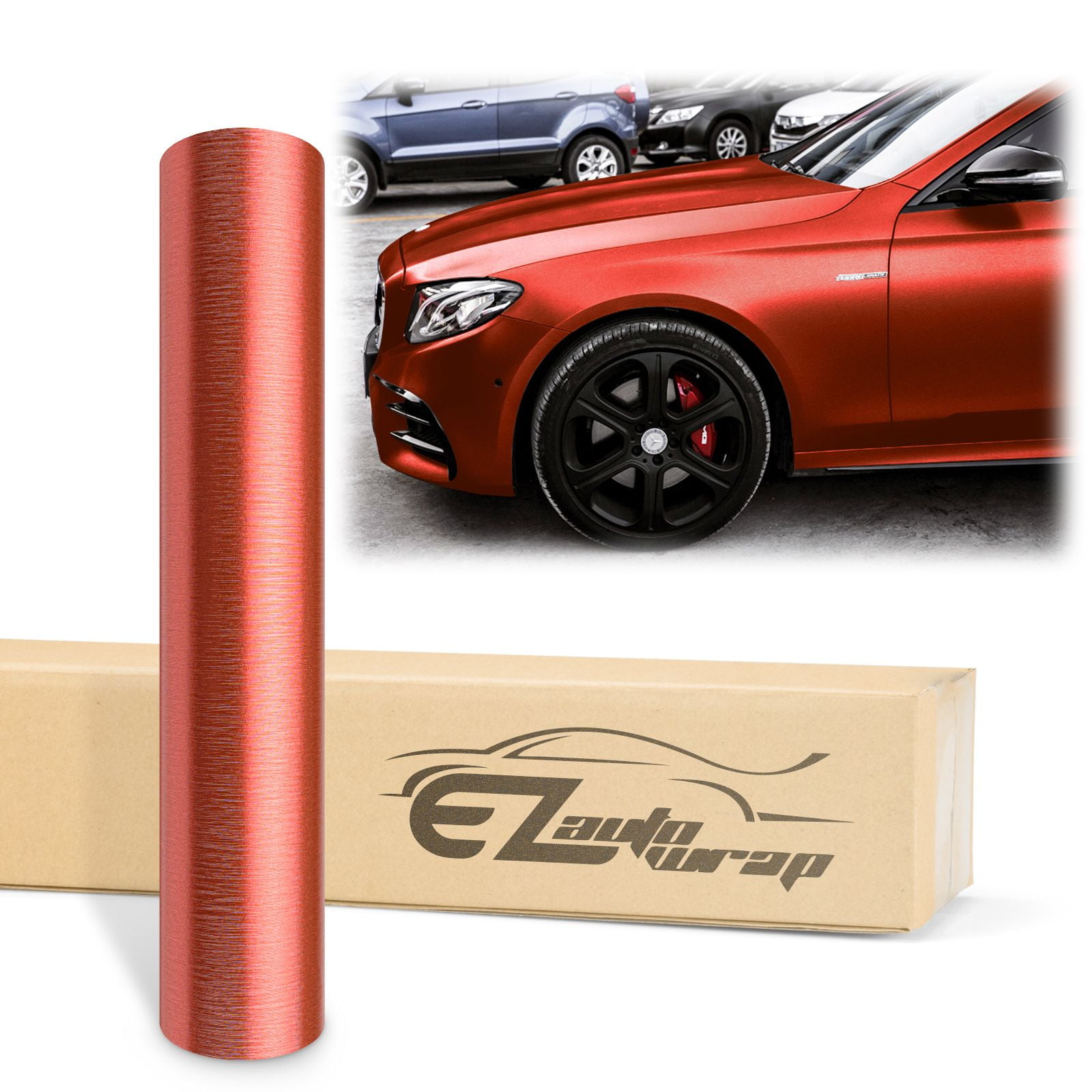 EZAUTOWRAP Brushed Aluminum Red Car Vinyl Wrap Vehicle Sticker Decal ...