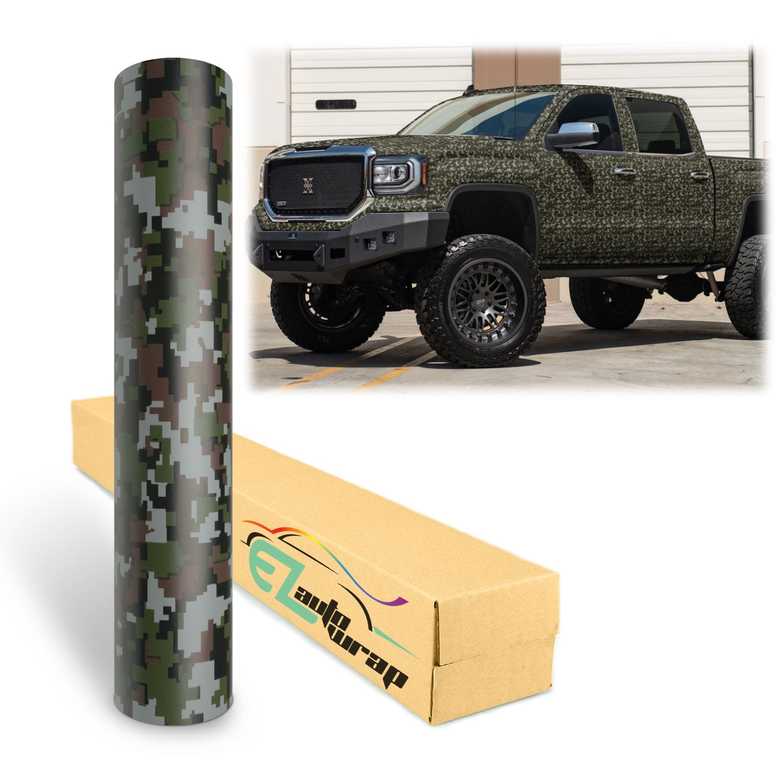 EZAUTOWRAP Camouflage Digital Army Green Car Vinyl Wrap Vehicle Sticker ...