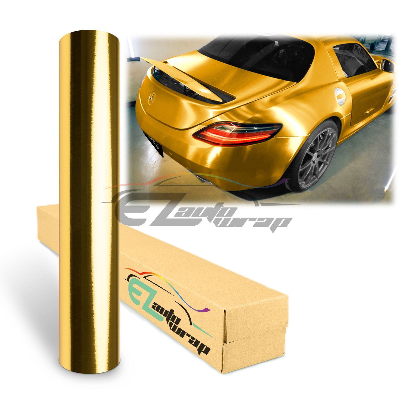 EZAUTOWRAP Chrome Brushed Aluminum Gold Car Vinyl Wrap Vehicle Sticker ...
