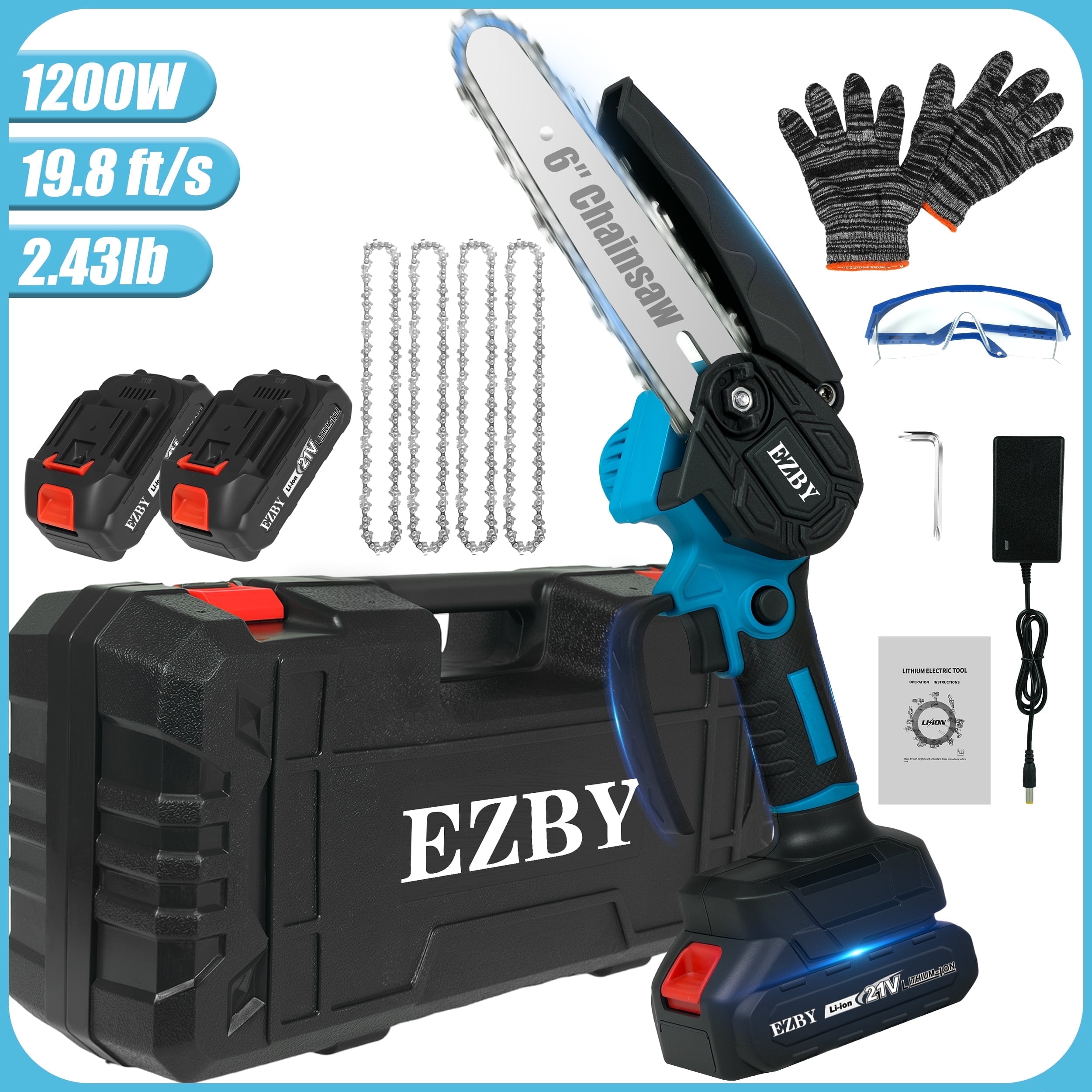 EZBY 6" Mini Chainsaw with 2 Batteries 4 Chains, 6 Inch Portable ...