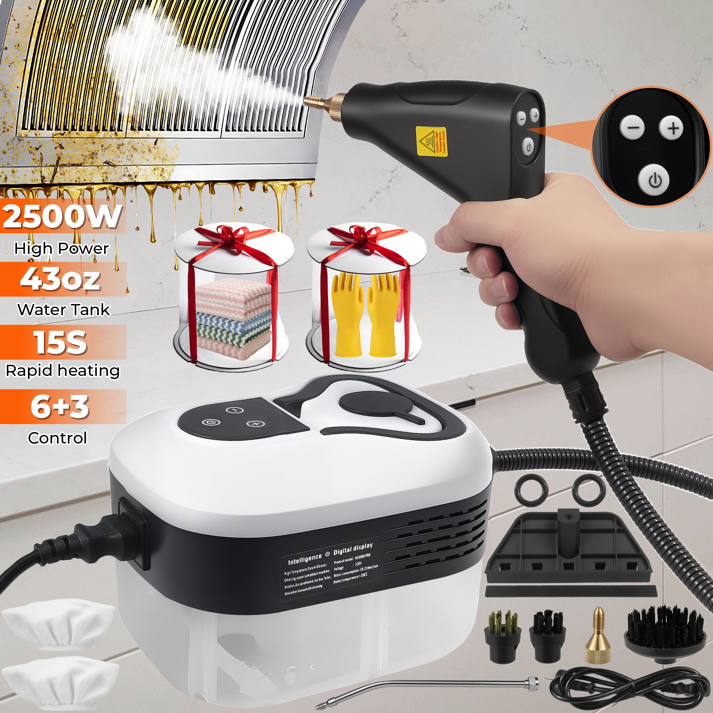 EZBY Steam Cleaner,2500W High Pressure Handheld Steamer,Handle Dual ...