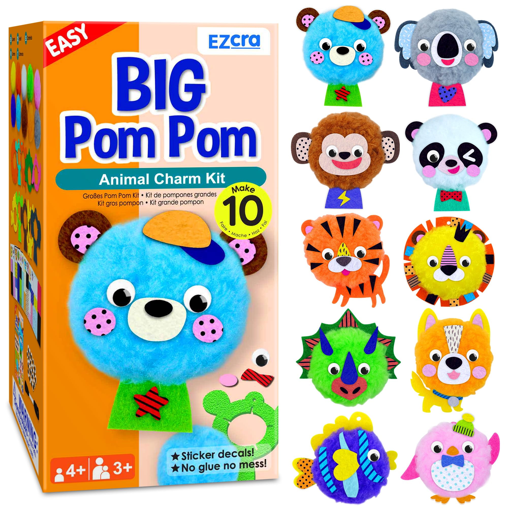 EZCRA Easy Pom Pom Animals Crafts AIS1 for Kids 4-6 Years Old - Crafts for Toddlers - Make 10 ...
