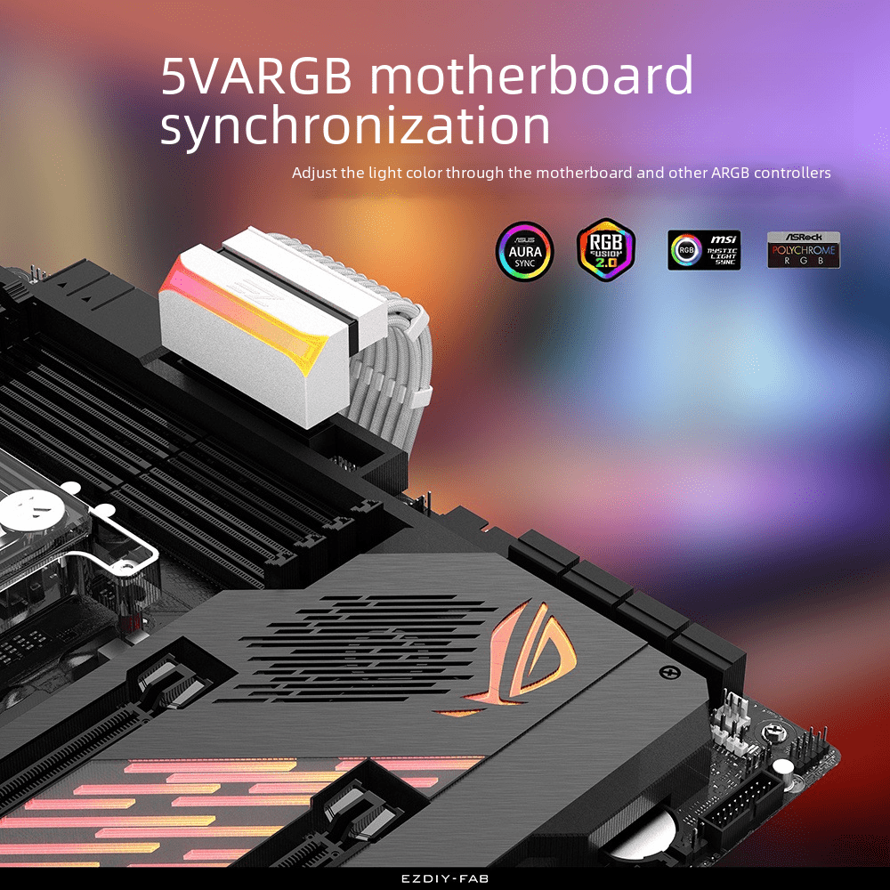 EZDIY-FAB White 24PIN turning head 5v ARGB motherboard AURA light synchronous color change ...