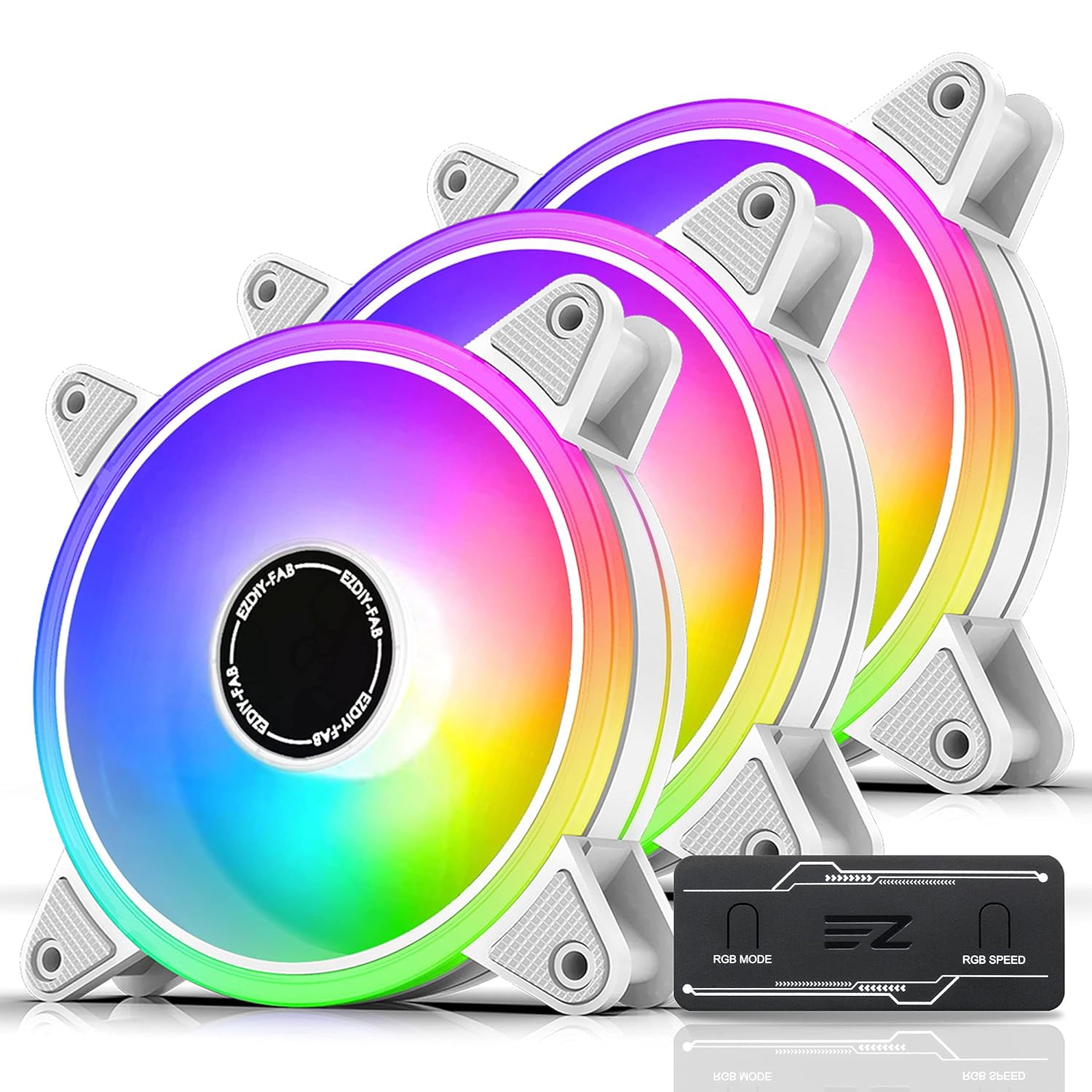 EZDIY-FAB White Moonlight 120mm RGB PWM Case Fan with RGB PWM Fan Hub ...