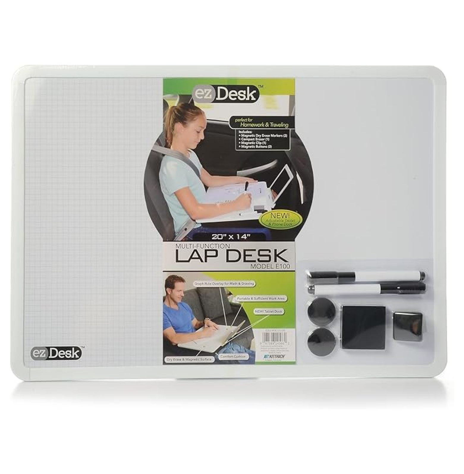 EZDesk Magnetic Dry Erase Lap Desk with Graph Ruling, Tablet Dock and ...