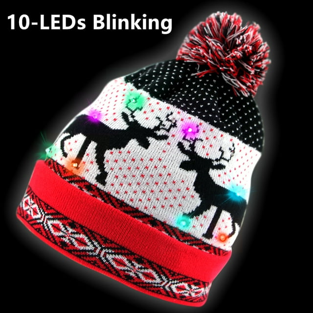 EZGO Women Men 10-LED Blinking Light Up Beanie Hat Christmas Hat Warm ...