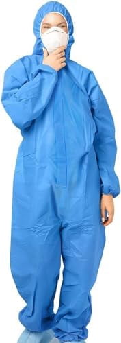 EZGOODZ Blue Disposable Coveralls with Hood, XL. 5 Pack Hazmat Suits ...