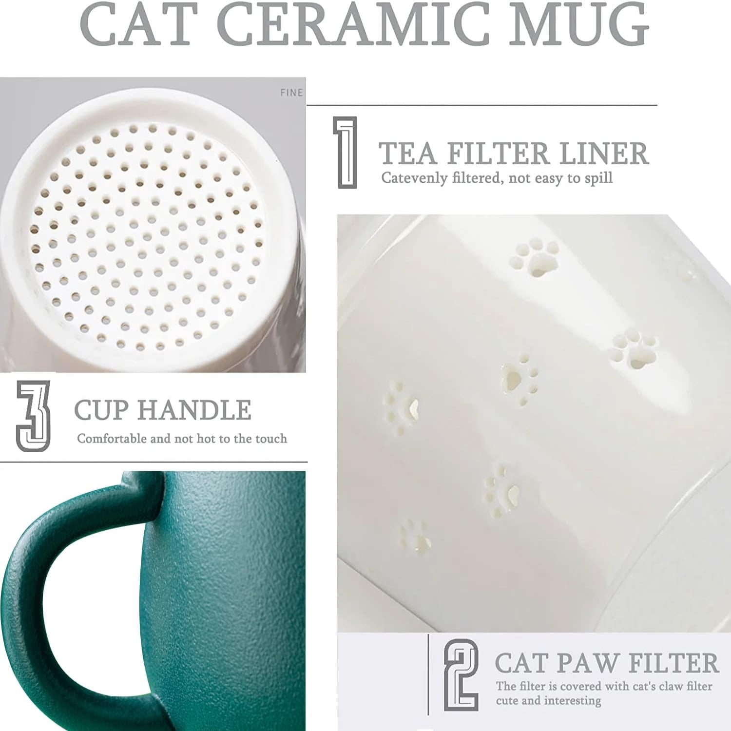 EZHWL Portable Handmade Ceramic Cat Design Tea Mug with Lid & Infuser ...