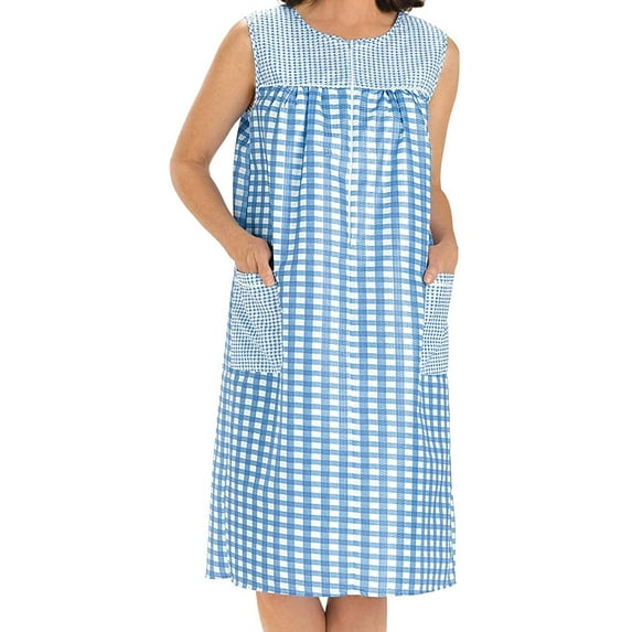EZI Women's Moo Moos Gingham House Dress - Zipper, Pockets, Sizes M to ...