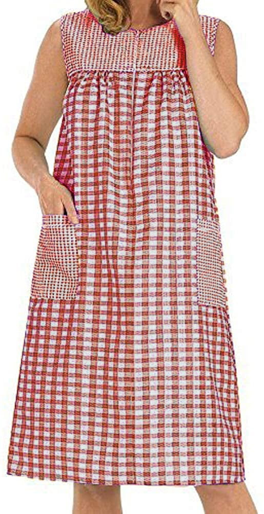 EZI House Dresses for Women with Pockets Moo Moos Gingham House Coat ...