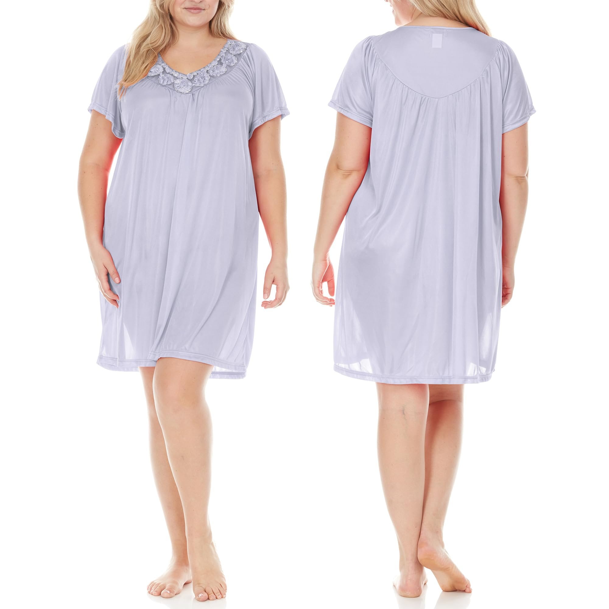 EZI Women's Satin Silk Nightgown - Breathable, Knee-Length Sleepwear ...