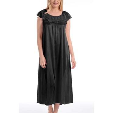 Collections Etc Women's Silky Lace Trim V-Neckline Knee-Length ...