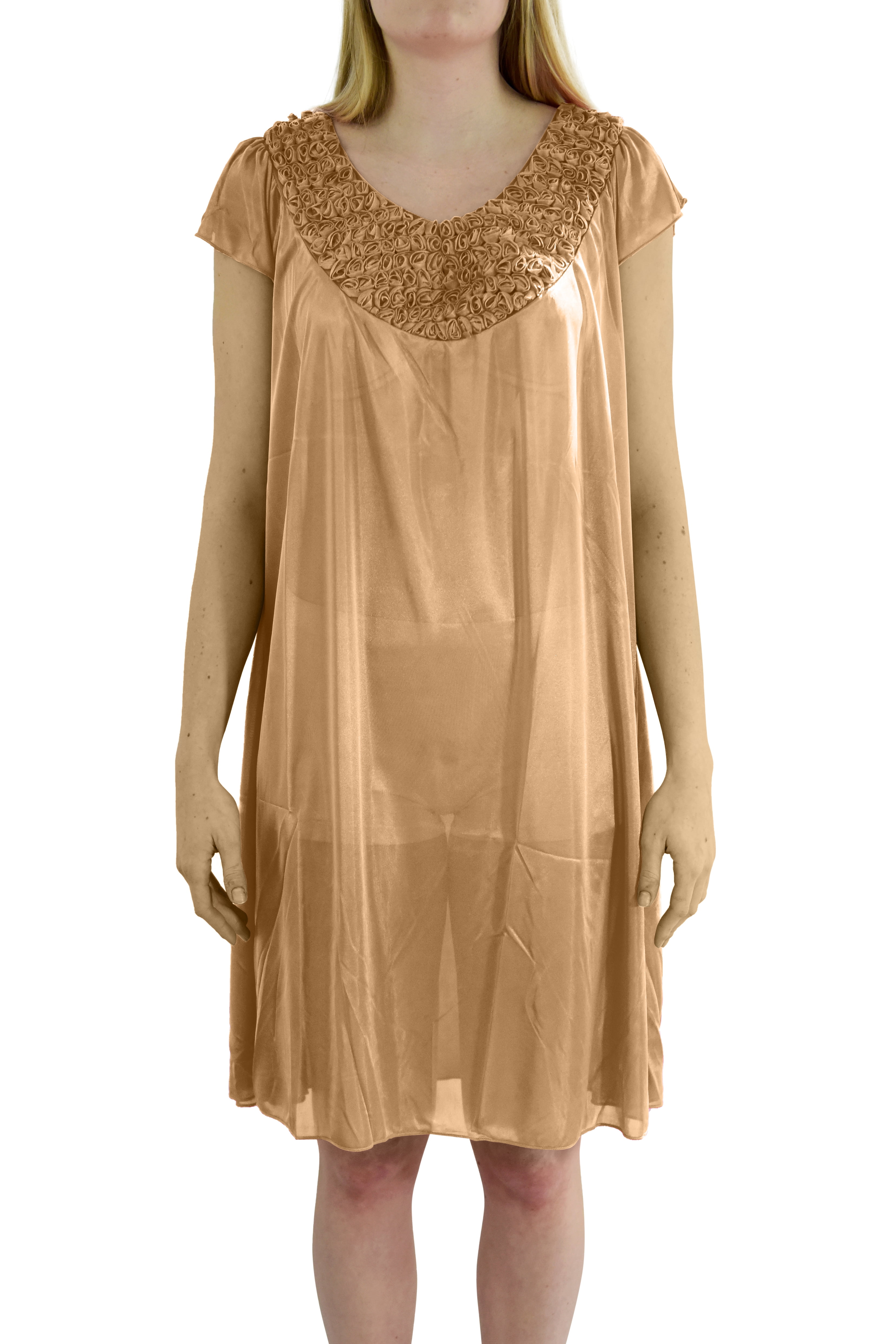 EZI Women's Cap Sleeve Satin Nightgown with 100 rose chest detail ...
