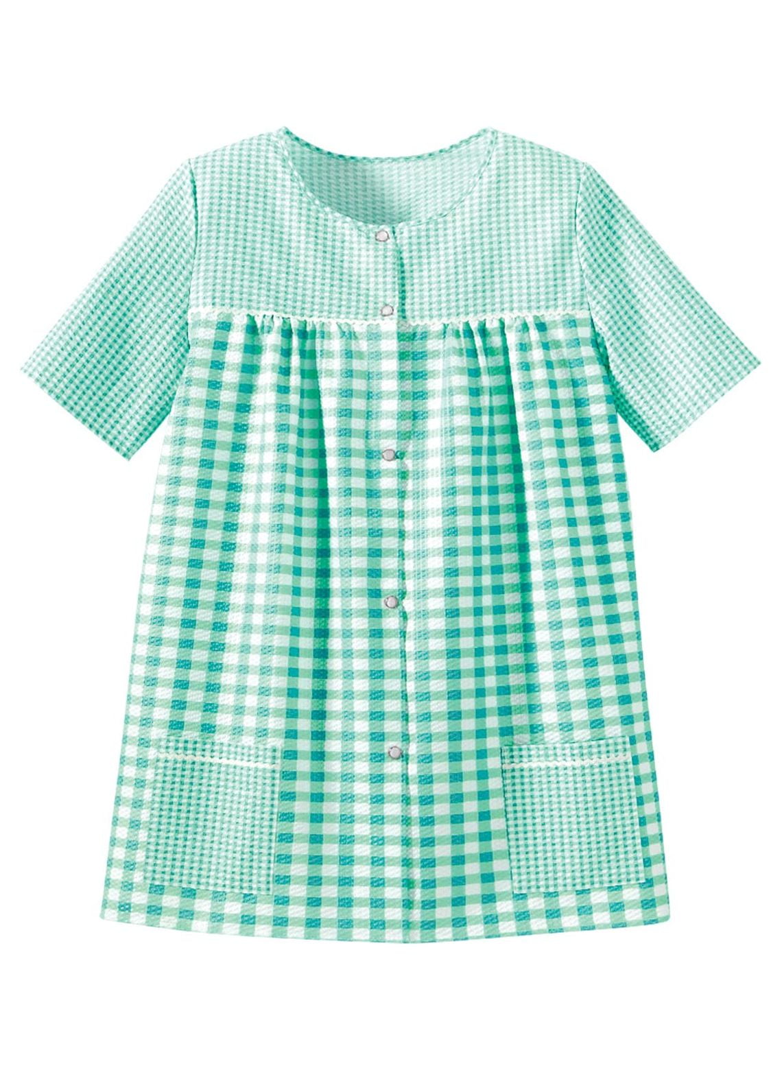 EZI Women's Plus Snap Front Short Sleeve Gingham Shift Seersucker ...